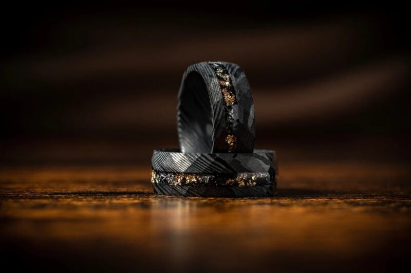 Damascus Ring Meteorite Crushed Gold Leaf Damascus Shop